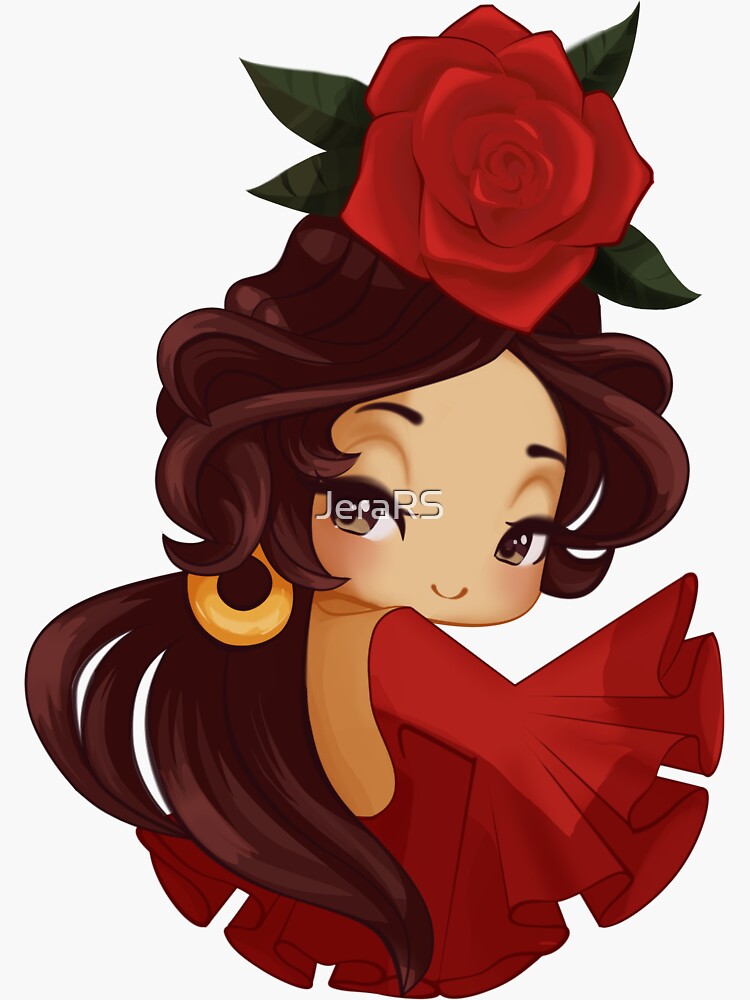 "Spanish flamenco chibi manga girl with big red rose in flowing hair ...