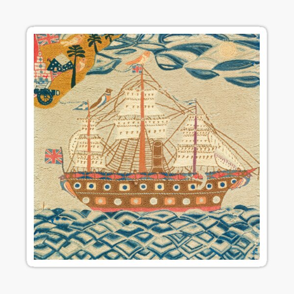 "Vintage Embroidered Ship Nautical Wall Art" Sticker for Sale by ...