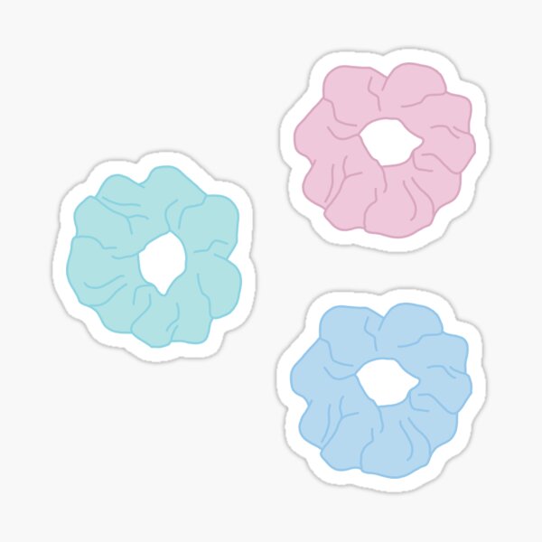 "Pack of three blue & pink scrunchies" Sticker for Sale by Pastel ...