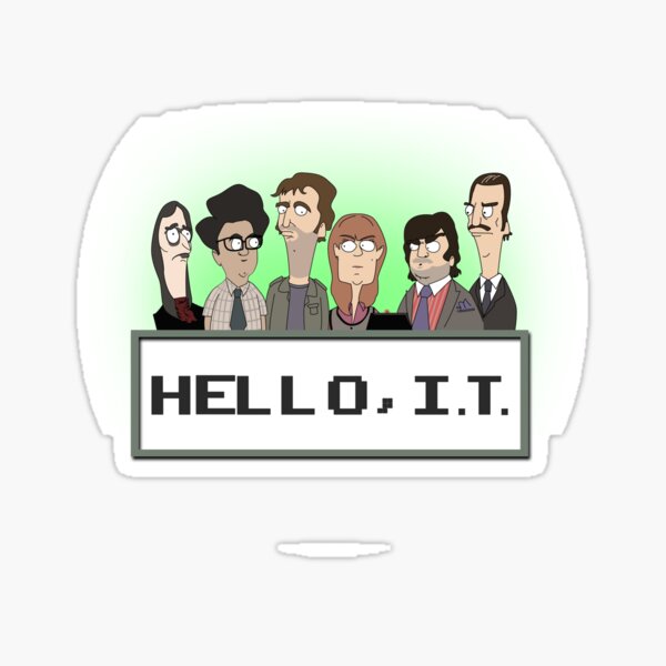 "Hello, IT. The IT Crowd" Sticker for Sale by PinkPlatypus | Redbubble