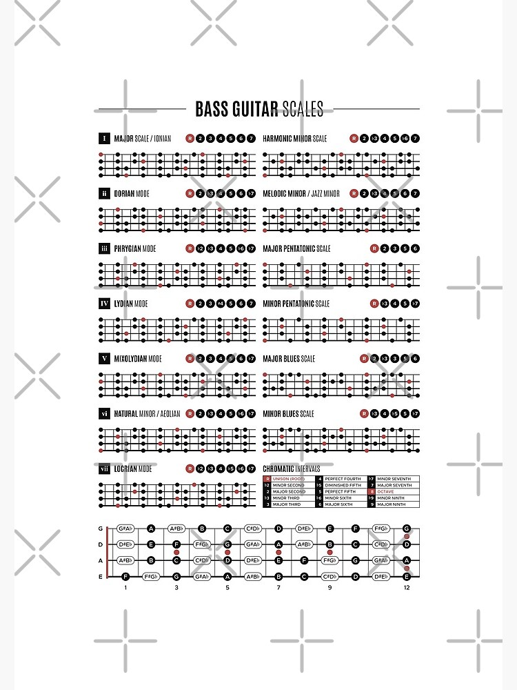"Bass Guitar Scales & Modes Chart" Spiral Notebook for Sale by ...