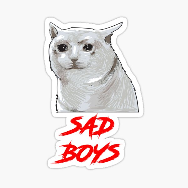 "Sad Boys Crying Cat Meme" Sticker for Sale by HappyMonkeyTees | Redbubble