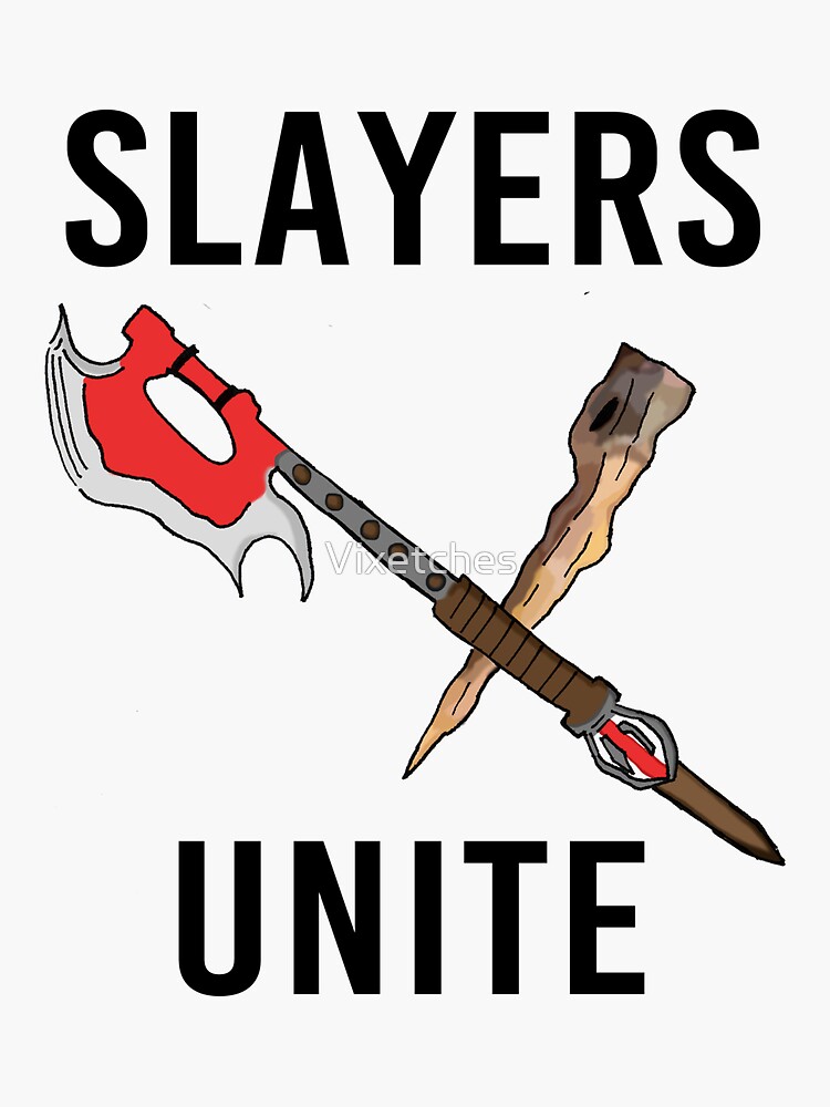 "'SLAYERS UNITE' Crest II" Sticker by Vixetches | Redbubble