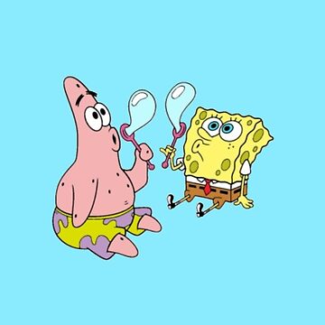 "Spongebob and Patrick blowing bubbles blue " Greeting Card for Sale by ...