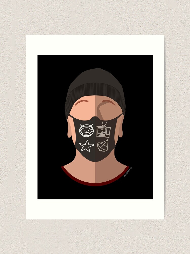 "U2 - Minimalistic Portrait of The Edge wearing a PPE mask" Art Print ...