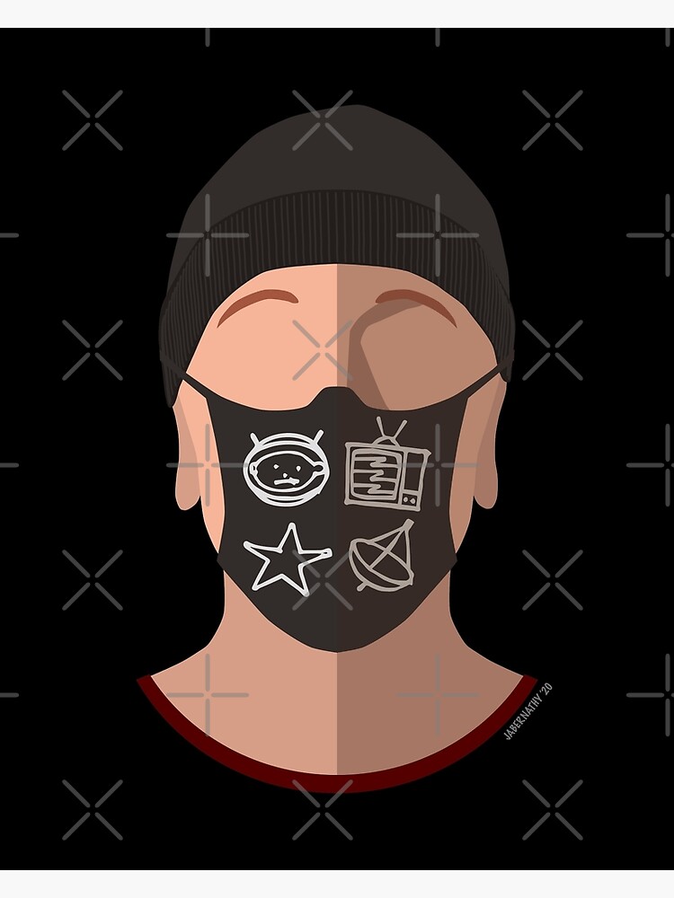 "U2 - Minimalistic Portrait of The Edge wearing a PPE mask" Art Print ...