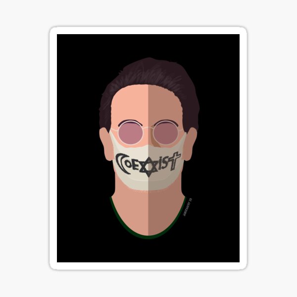 "U2 - Minimalistic Portrait of Bono wearing a PPE mask" Sticker by ...