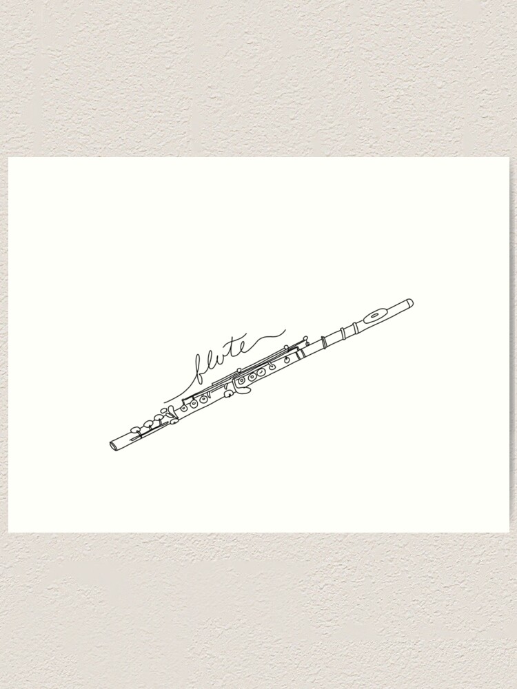 "Black and White Flute Line Art With Cursive Script " Art Print for ...