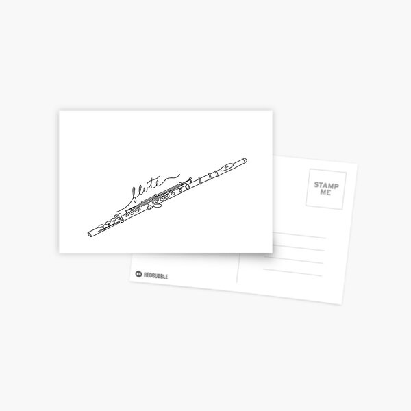 "Black and White Flute Line Art With Cursive Script " Postcard for Sale ...