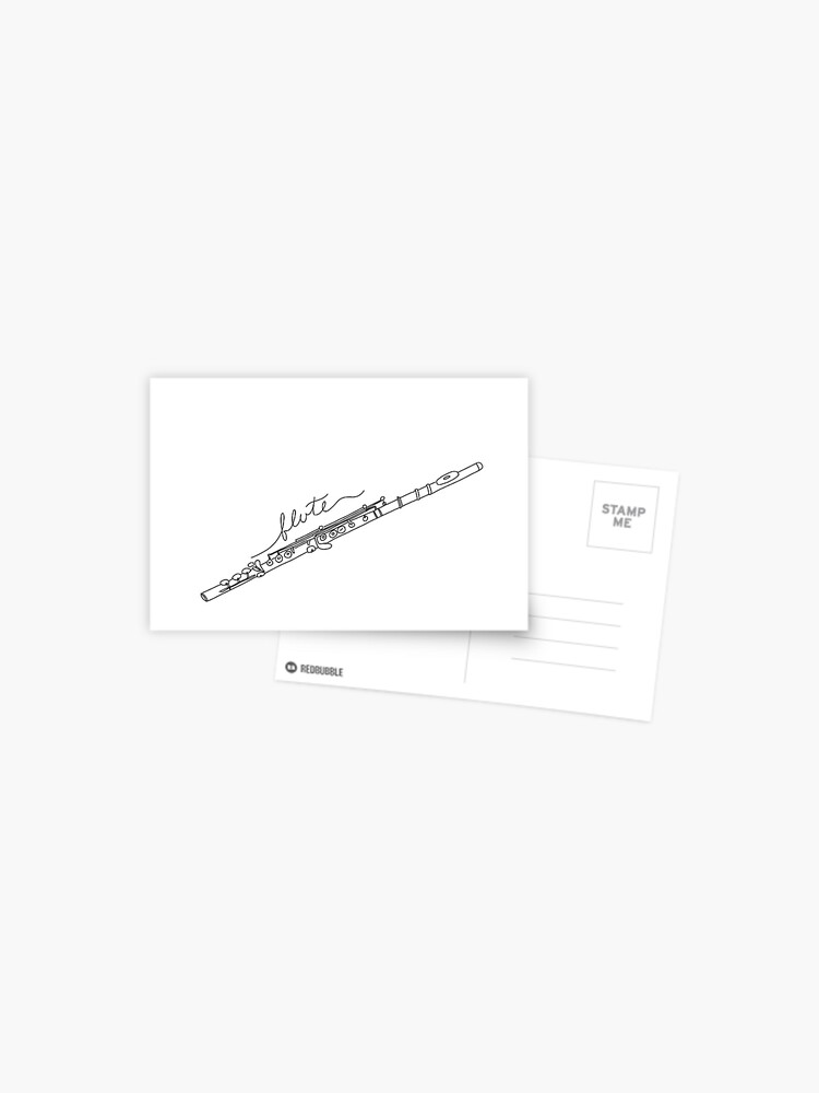 "Black and White Flute Line Art With Cursive Script " Postcard for Sale ...