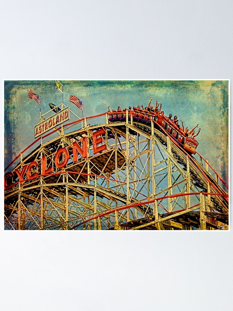 "Riding The Famous Cyclone Roller Coaster" Poster by ChrisLord | Redbubble