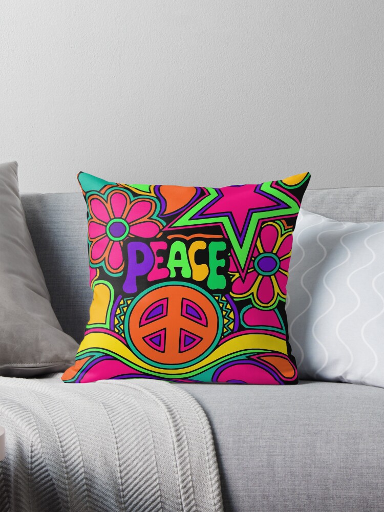 "Pretty Pink n Colorful Hippy Trippy Design" Pillow for Sale by Alondra ...
