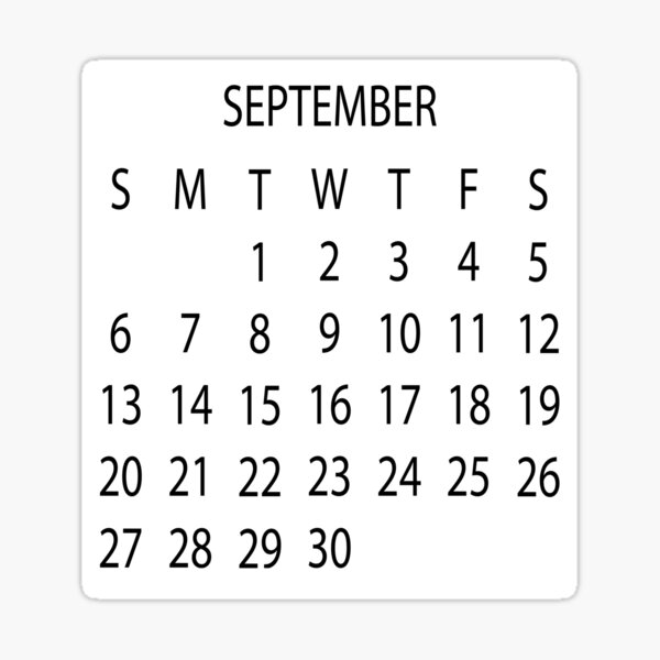 "September 2020 Calendar " Sticker for Sale by SamGreene0 | Redbubble