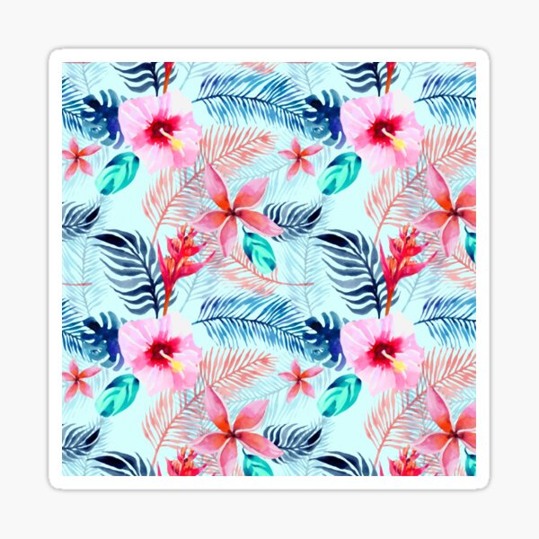 "Hibiscus Flowers w/ Tropical Hints" Sticker by Art-Smoothie | Redbubble