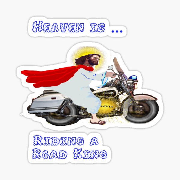 "JESUS on MOTORCYCLE" Sticker by Tim-Forder | Redbubble