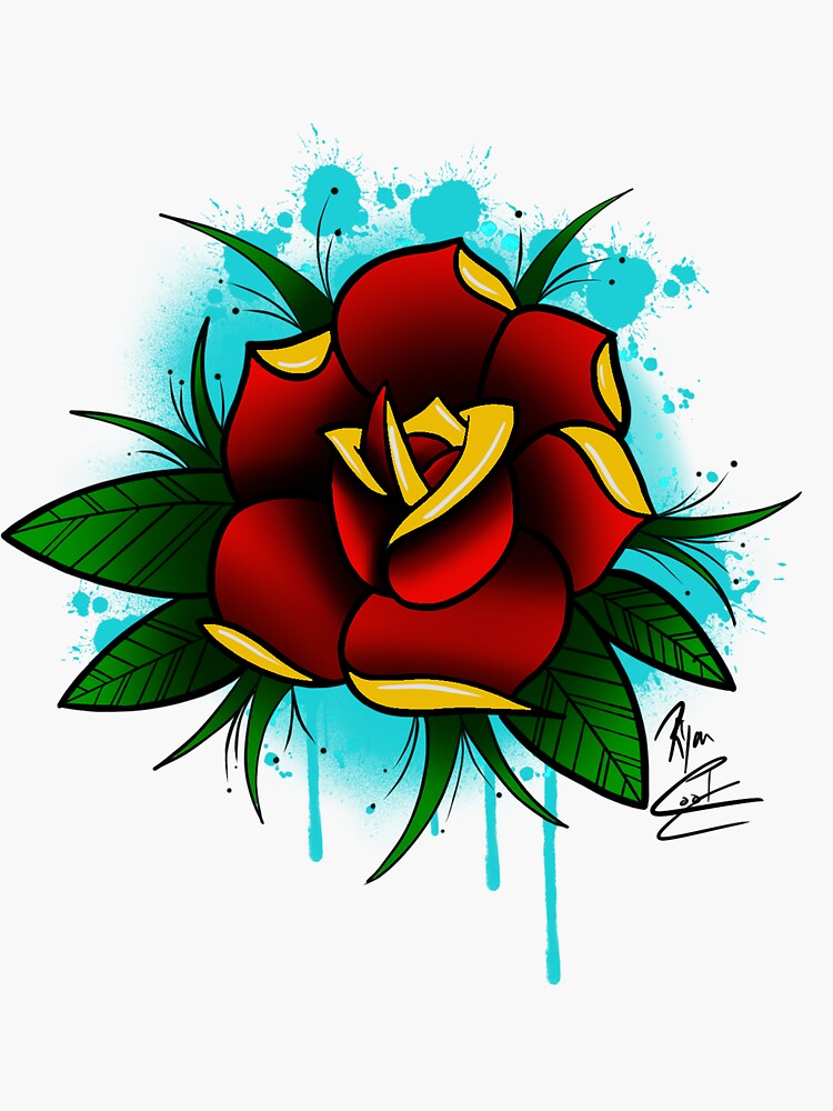 "Traditional rose tattoo" Sticker for Sale by W0LFx | Redbubble