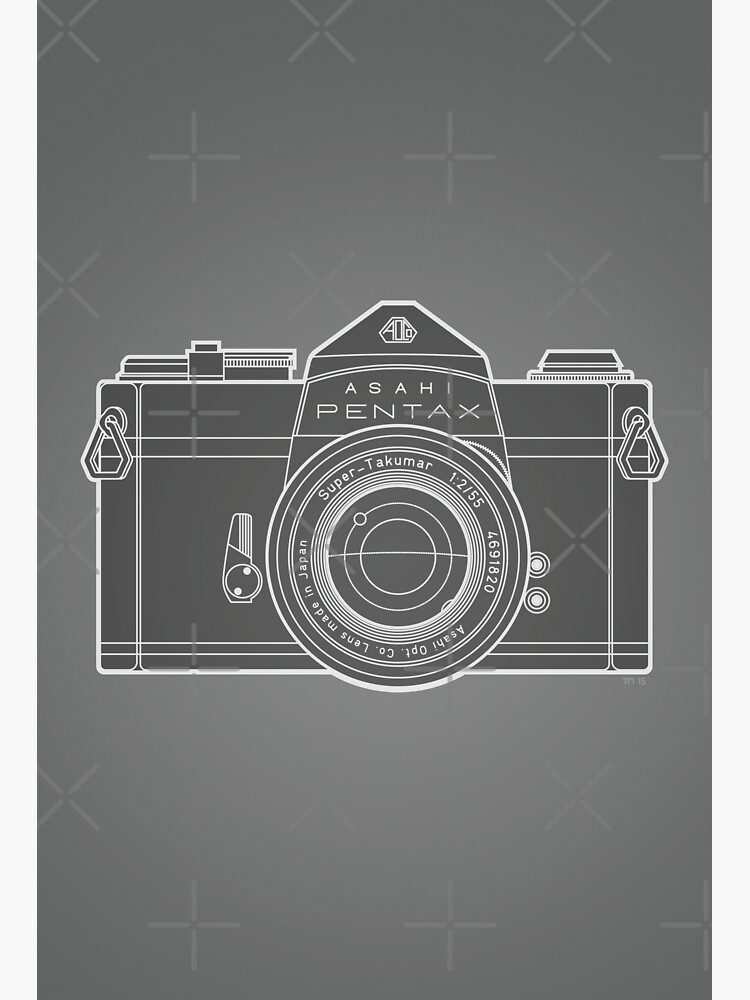 "Asahi Pentax 35mm Analog SLR Camera Line Art Graphic White Outline ...