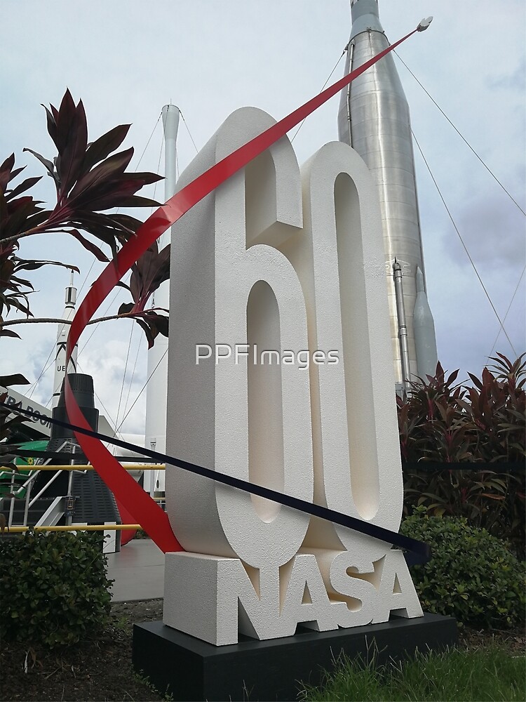 "NASA at 60 logo statue in the Rocket Garden" Poster by PPFImages ...