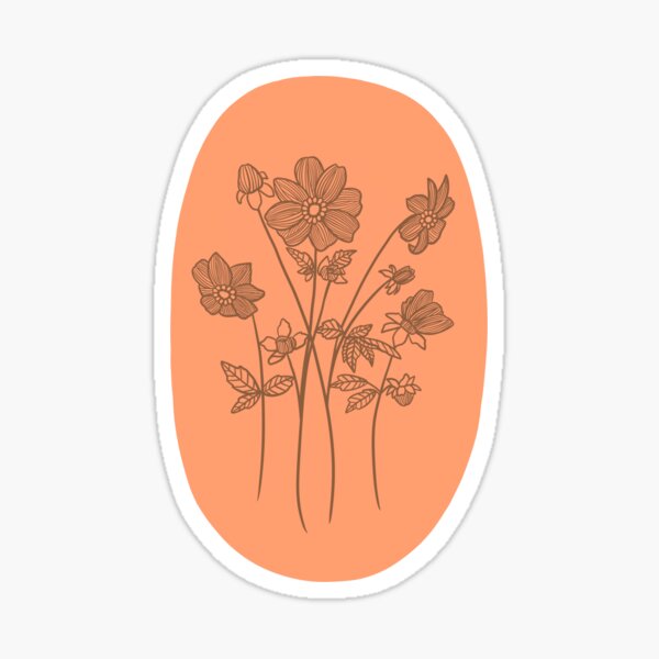 "Pastel Orange Floral Line Art" Sticker by nchien | Redbubble