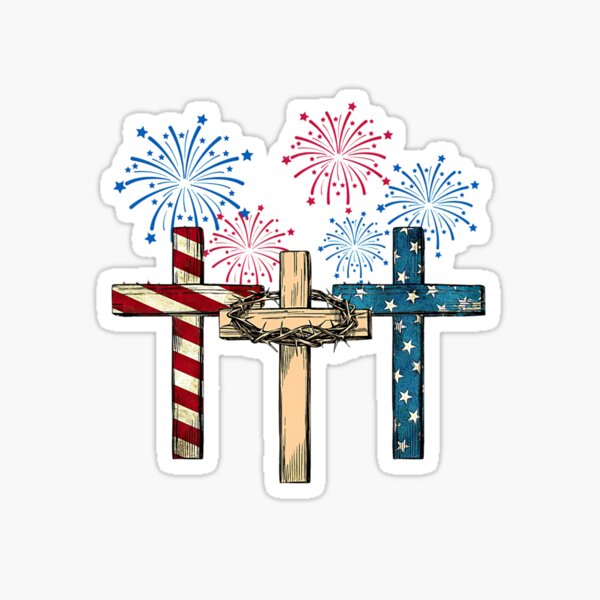 "Three Crosses Jesus Firework 4th of July" Sticker by AngelJames ...