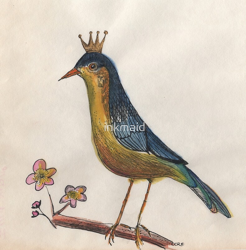 "Crowned perky bird" by inkmaid | Redbubble