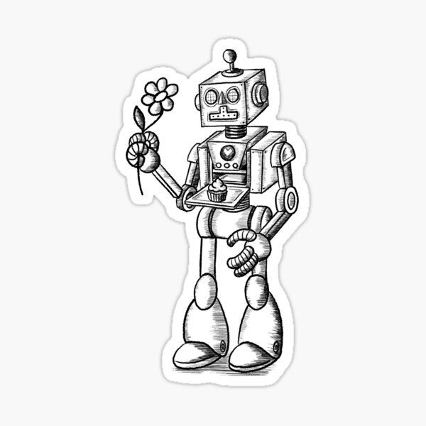 "Retro robot drawing" Sticker for Sale by Jamiee6610 | Redbubble