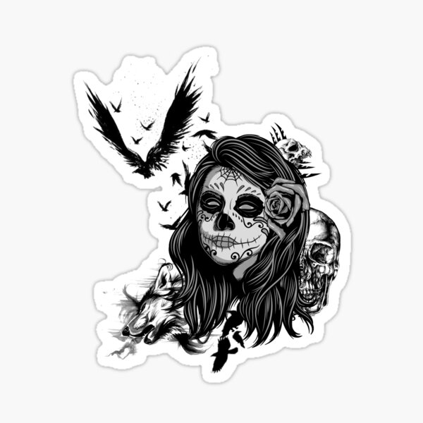 "Girl, Skull, Tattoo" Sticker for Sale by khalifadahmane | Redbubble