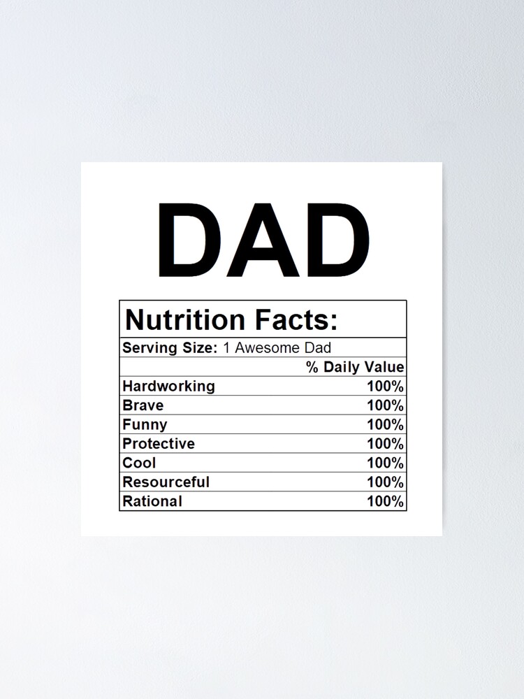 "dad nutritional fact" Poster for Sale by atevern | Redbubble
