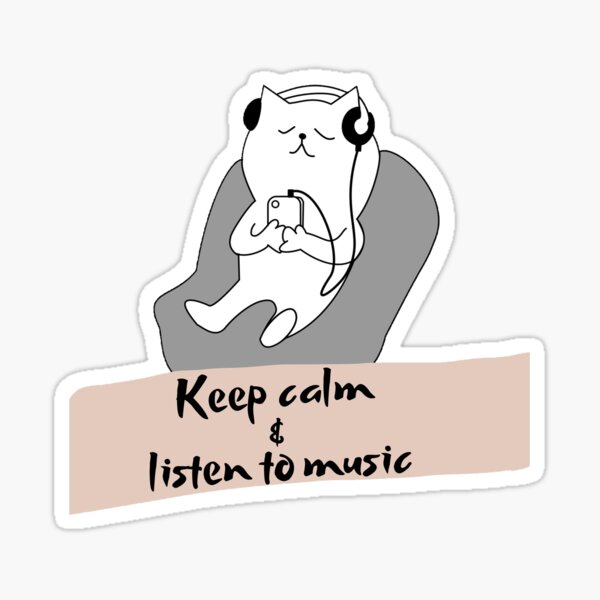 "Cat Listening Music On Chair" Sticker by icreations | Redbubble
