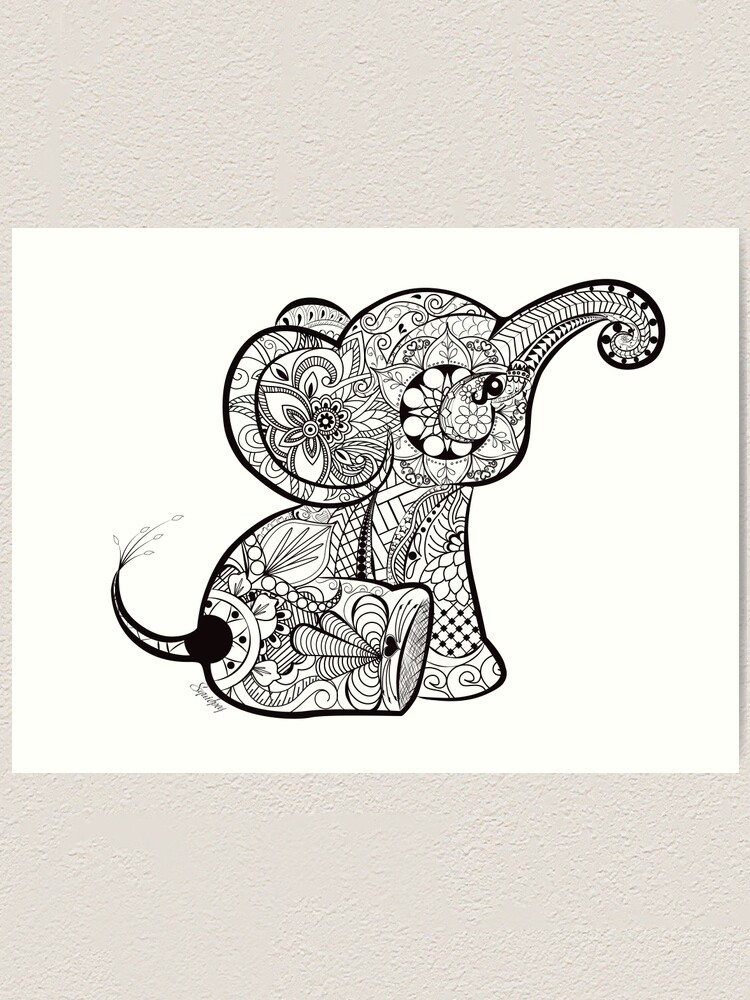 "Baby Elephant Doodle" Art Print for Sale by squidpeg | Redbubble