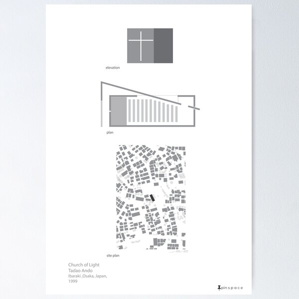 "The Church of Light, Osaka, Japan, 1999- Architecture Drawing" Poster ...