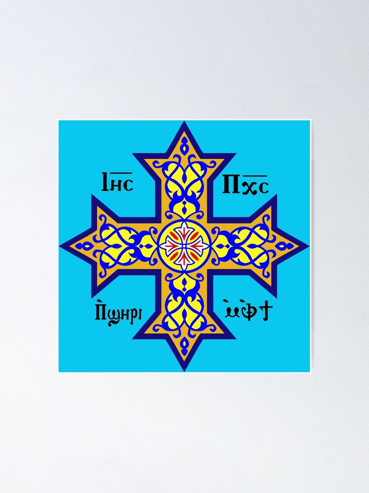 "Coptic Orthodox Cross with text on blue" Poster for Sale by ...