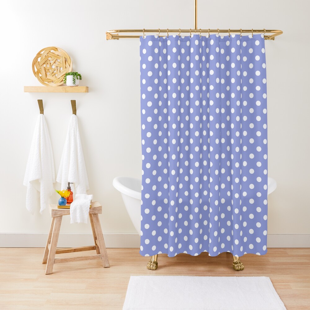 "Periwinkle Blue and White Polka Dots Pattern" Shower Curtain for Sale ...