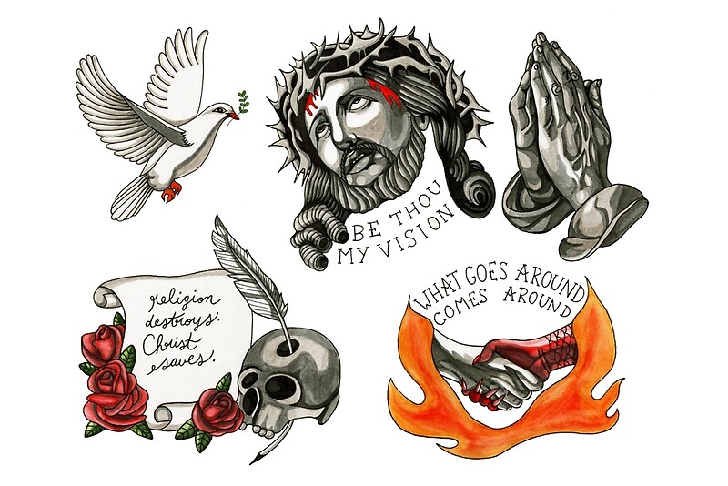 "Religious Tattoo Flash " by fatherjon | Redbubble