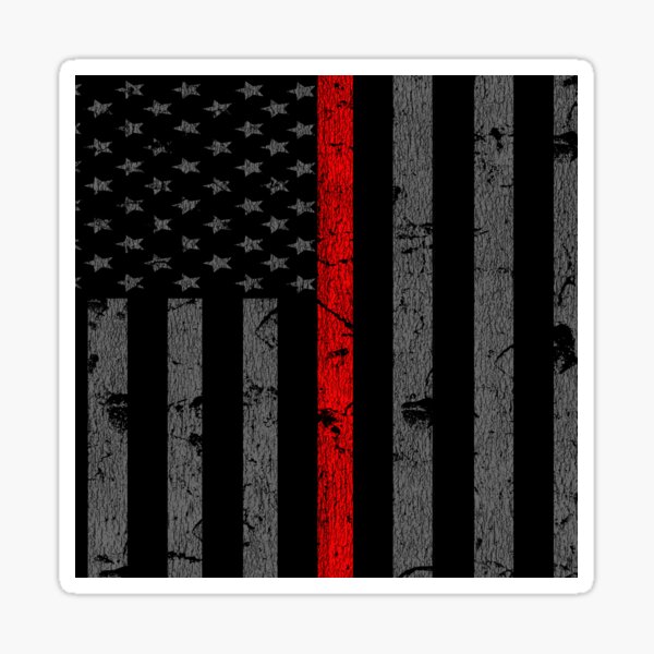 "Thin Red Line Distressed Firefighter Support" Sticker by matt76c ...