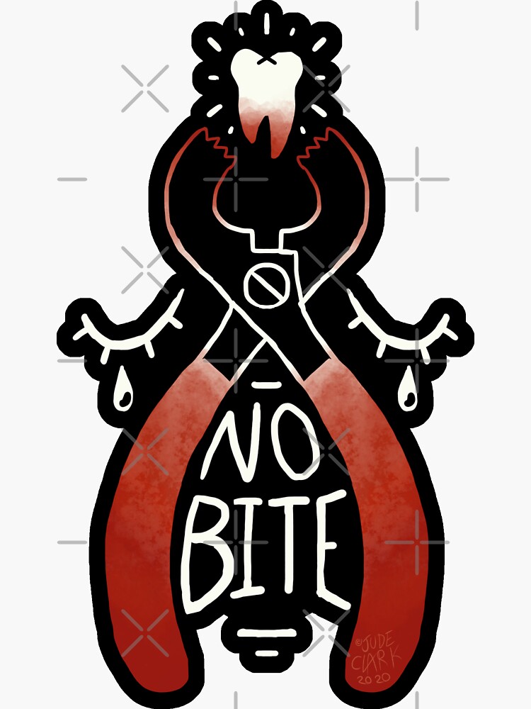 "No Bite (dark bg)" Sticker by artsydudejude | Redbubble