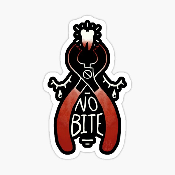 "No Bite (dark bg)" Sticker by artsydudejude | Redbubble