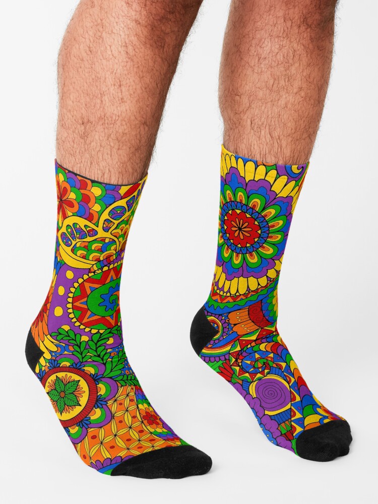 "Happy Hippy Psychedelic Rainbow Design" Socks for Sale by Alondra ...