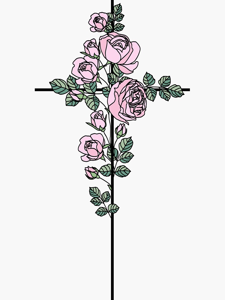 "Cross With Pink Roses" Sticker for Sale by walk-by-faith | Redbubble