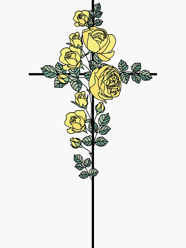 "Cross With Yellow Roses" Sticker for Sale by walk-by-faith | Redbubble