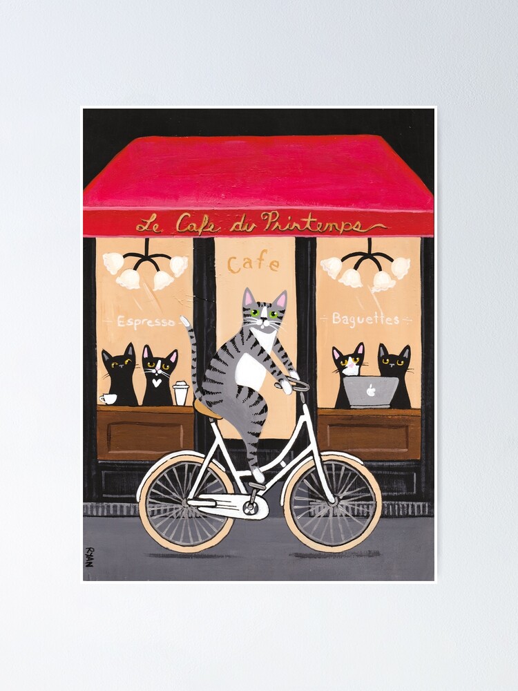 "A Bicycle Ride Past the Cafe" Poster for Sale by kilkennycat | Redbubble
