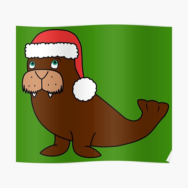 "Christmas Walrus with Red Santa Hat" Poster by Grifynne | Redbubble