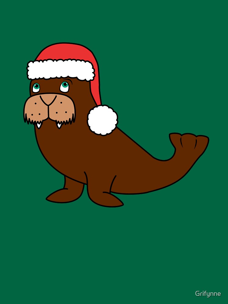 "Christmas Walrus with Red Santa Hat" T-shirt by Grifynne | Redbubble ...