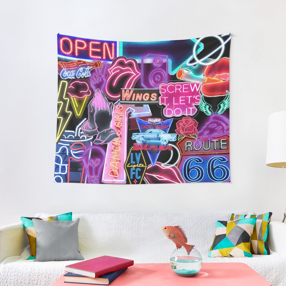 "neon sign collage" Tapestry for Sale by morgananjos | Redbubble