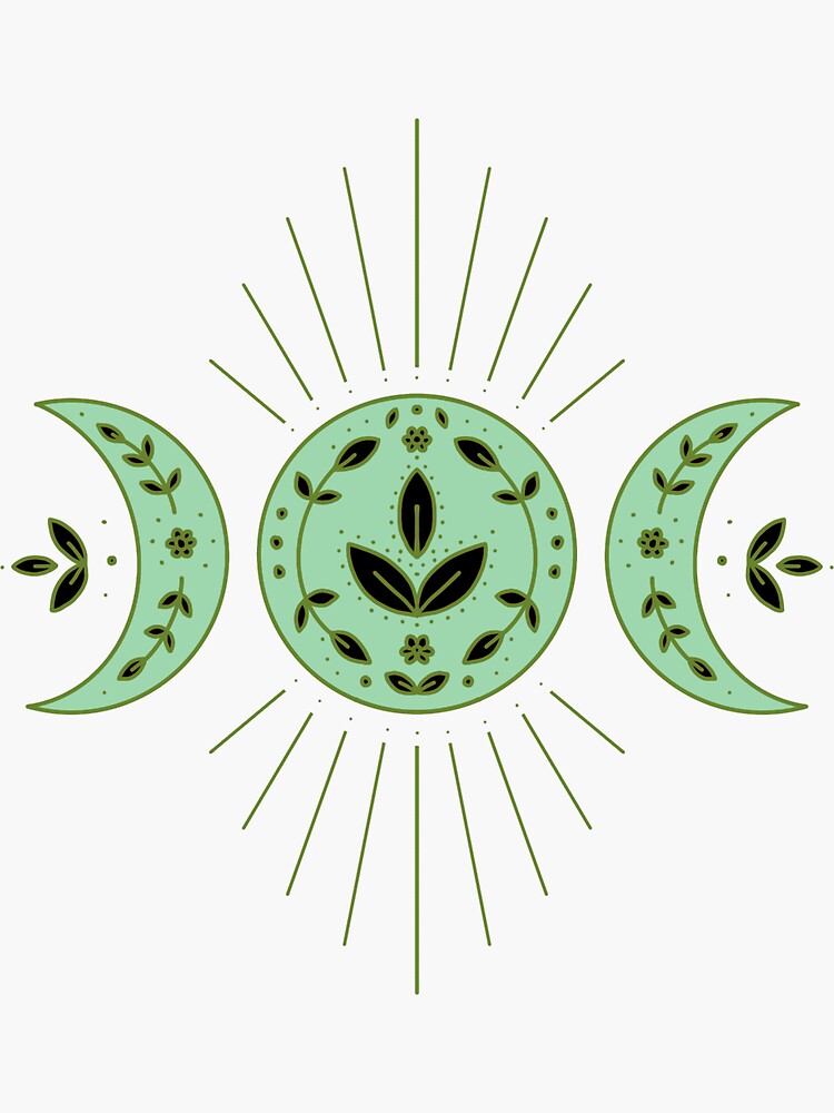 "Green witchy floral triple goddess moon illustration" Sticker for Sale ...