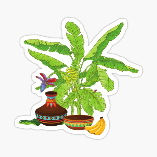 "African pot. African art, pots under banana tree" Sticker by Ashanti71 ...