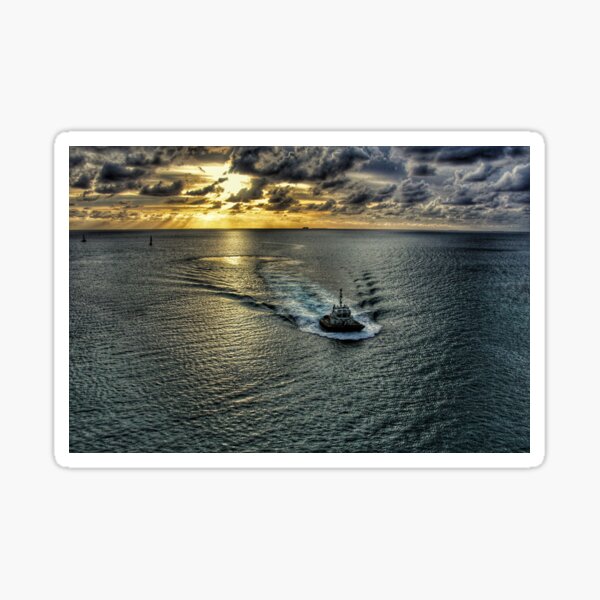 "Tugboat at Sunset in Paradise" Sticker for Sale by mjcatc | Redbubble