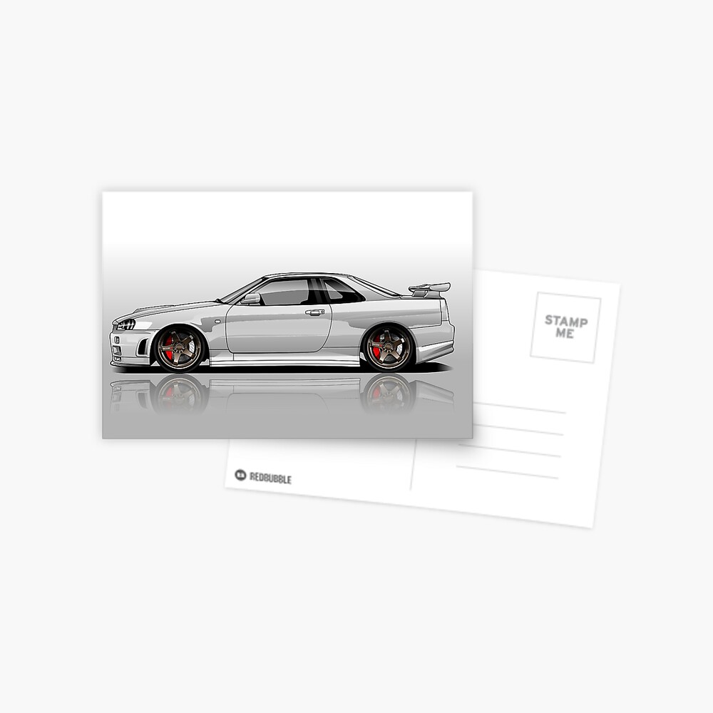 "Nissan Skyline R34 GT-R Digital Art [Side View / Metallic White ...
