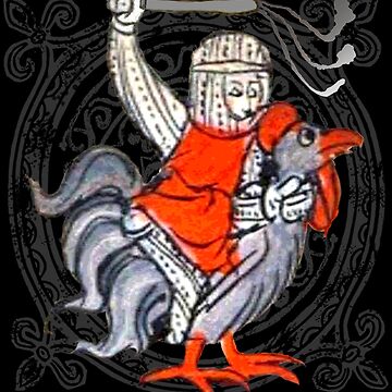 "Medieval marginalia, Knight riding a chicken" Sticker for Sale by ...