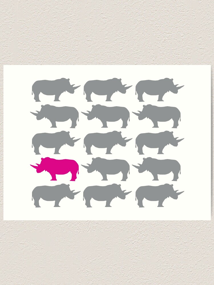 Lámina artística « un rinoceronte destaca en rosa entre el gris ...